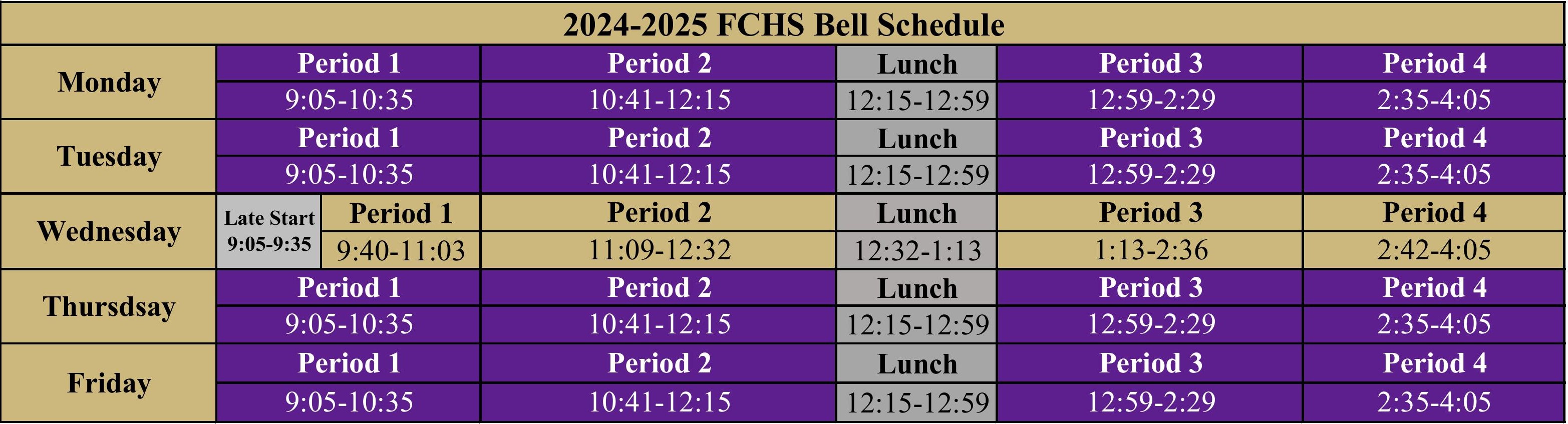 Bell Schedule | Fort Collins High School